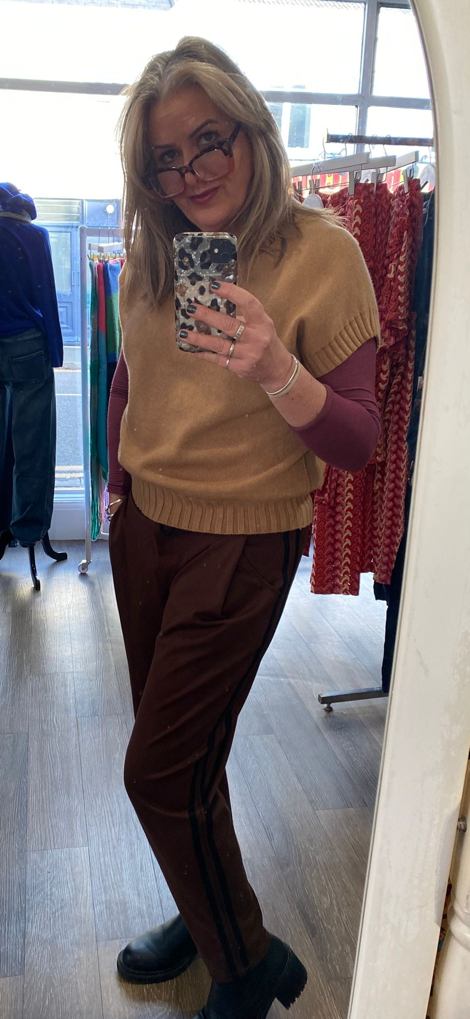 Michelle Chocolate Brown Smart Joggers With Black Side Stripes ...